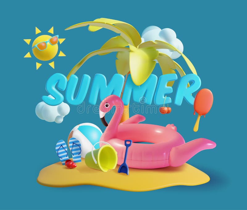 Realistic Detailed 3d Summer Festive Concept Background. Vector Stock ...