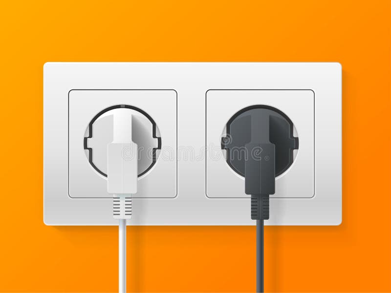 Realistic Detailed 3d White and Black Plugs Inserted in Electrical ...