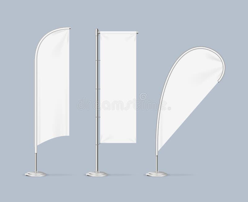 Realistic Detailed 3d White Blank Adv Beach Flag Stand Template Mockup ...