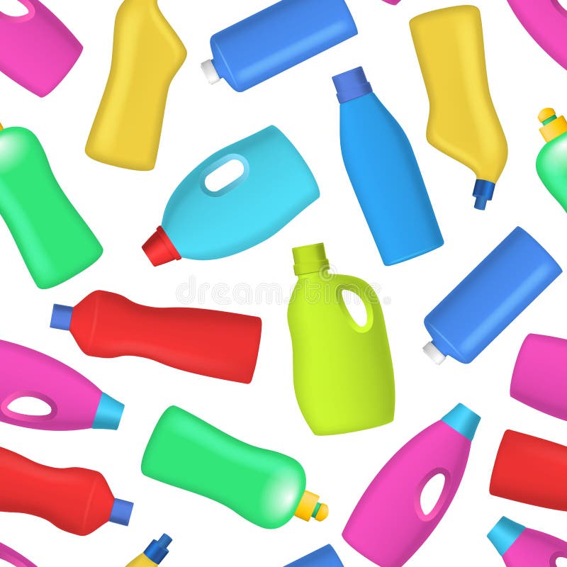 Realistic Detailed 3d White Blank Detergent Bottles Seamless Pattern ...