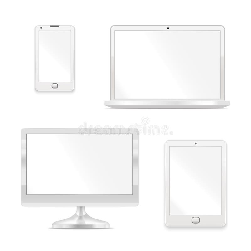Realistic Detailed 3d White Blank Device Template Mockup Set. Vector ...