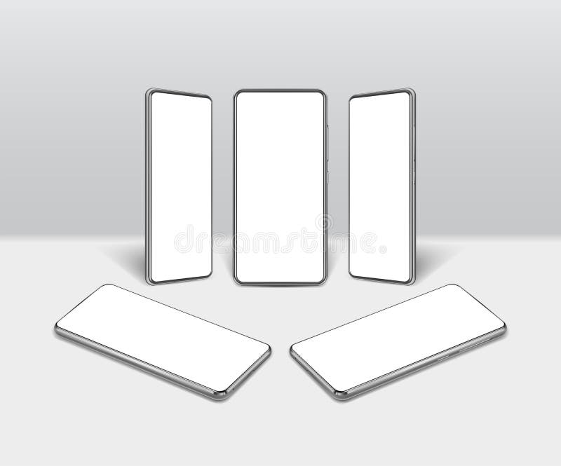 Realistic Detailed 3d White Blank Smartphone Template Mockup Set ...