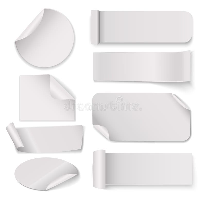 Realistic Detailed 3d White Blank Sticker Template Mockup Set. Vector ...
