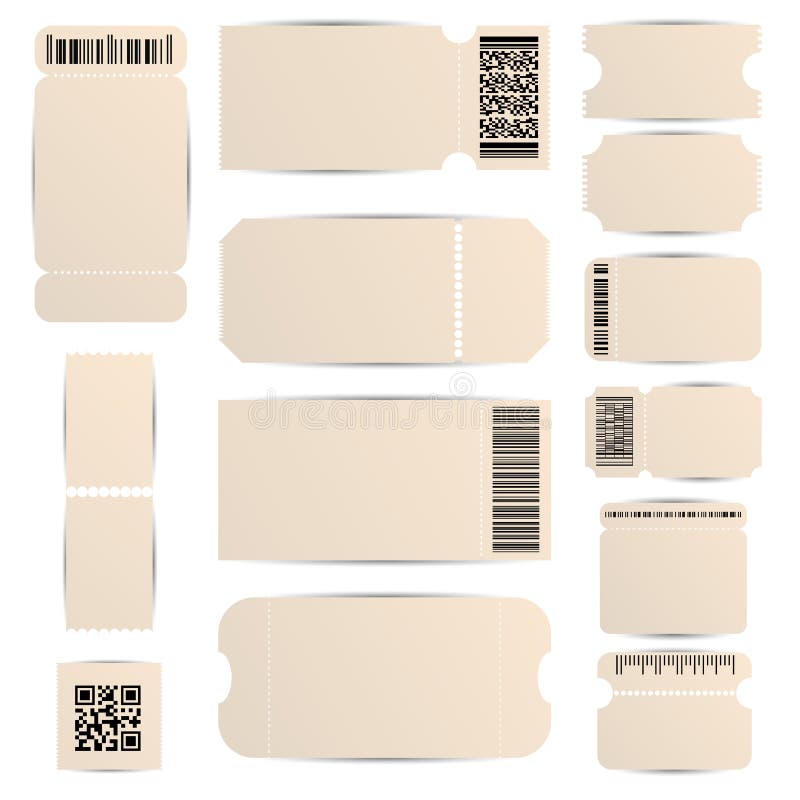 Realistic Detailed 3d White Blank Tickets Template Mockup Set. Vector ...