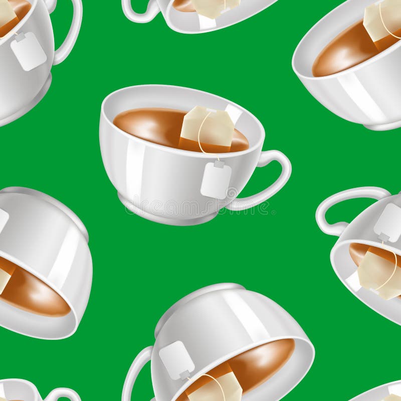 Realistic Detailed 3d White Tea Cup Seamless Pattern Background. Vector ...