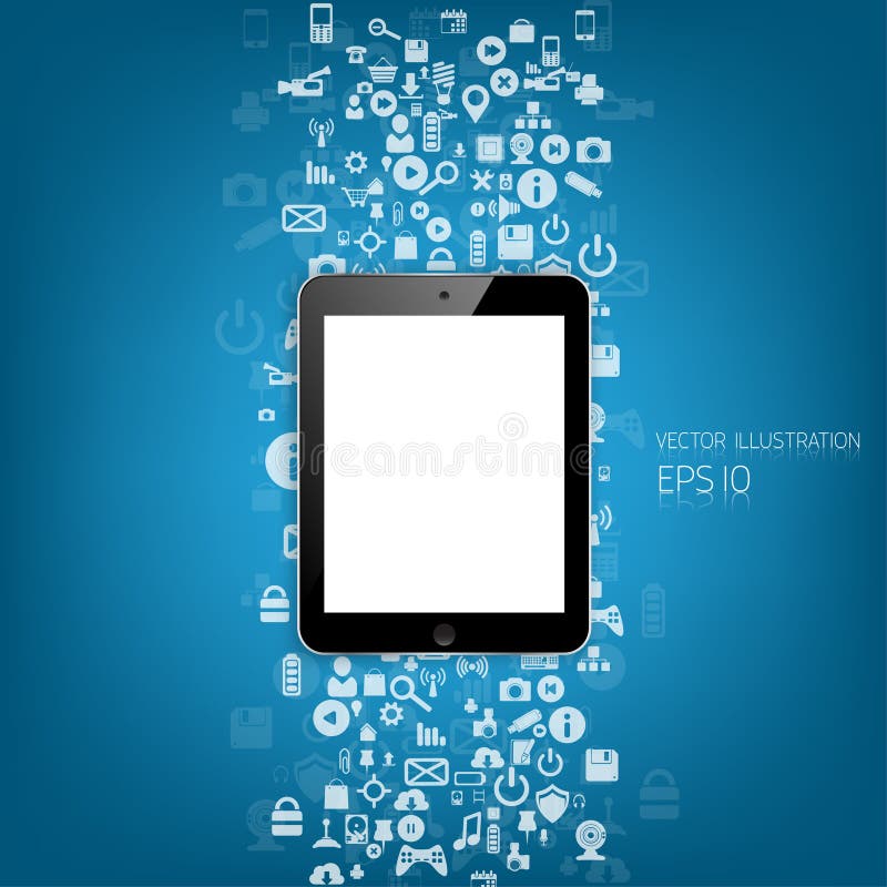Realistic Detailed Flat Tablet with Application Icons. Stock Vector ...