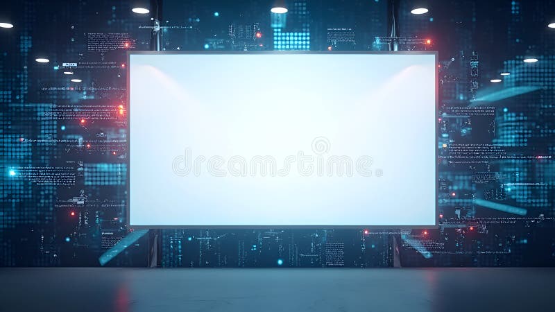 Blue Blank Banner with Tech Circuits Background Stock Illustration ...