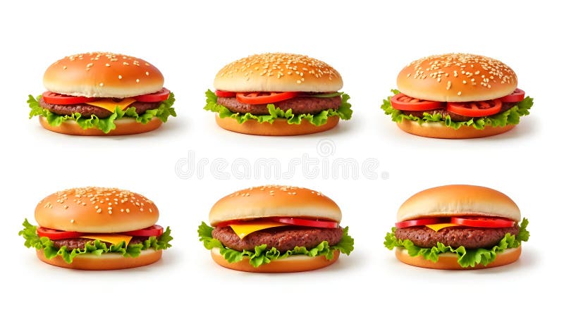 Different Types of Burger Sandwiches on White Stock Illustration ...