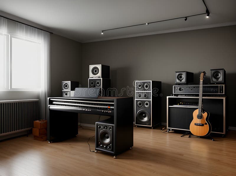 Realistic Detailed Music Studio Interior Design. Stock Illustration ...