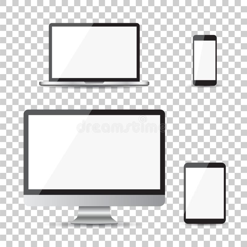 Realistic Device Flat Icons: Smartphone, Tablet, Laptop and Desk Stock ...