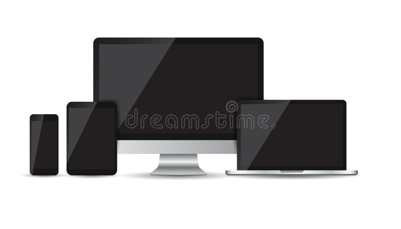 Realistic Device Flat Icons: Smartphone, Tablet, Laptop and Desktop ...