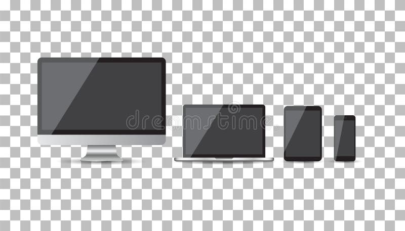 Realistic Device Flat Icons: Smartphone, Tablet, Laptop and Desk Stock ...