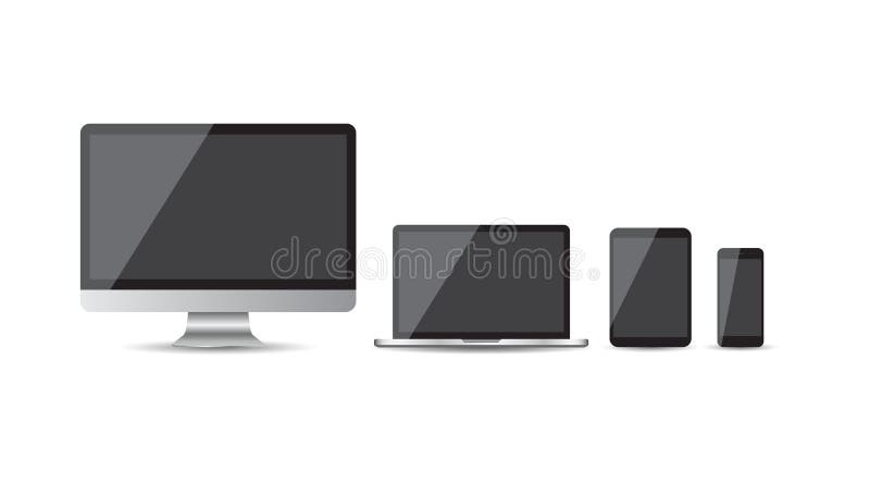 Realistic Device Flat Icons: Smartphone, Tablet, Laptop and Desktop ...