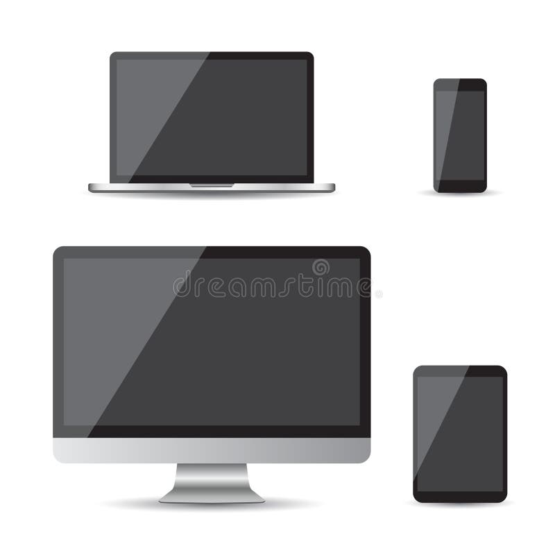 Realistic Device Flat Icons: Smartphone, Tablet, Laptop and Desktop ...