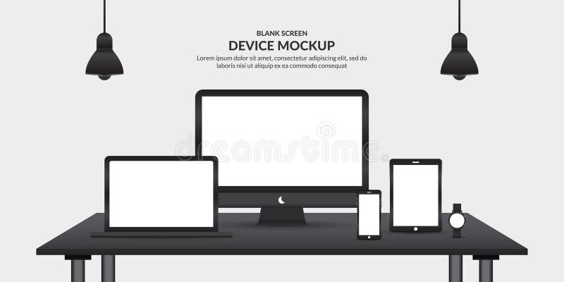 Realistic Devices Mockup with Blank Screen on the Table, Template for ...