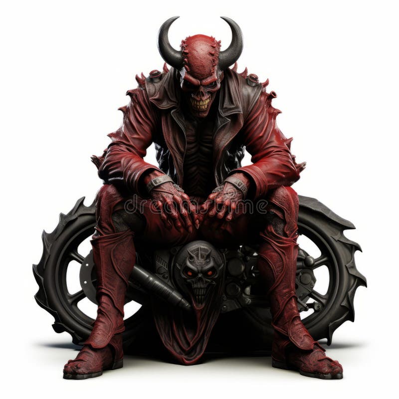 Realistic Devil on Motorcycle Statue: a Dreamlike Nightmare Stock ...