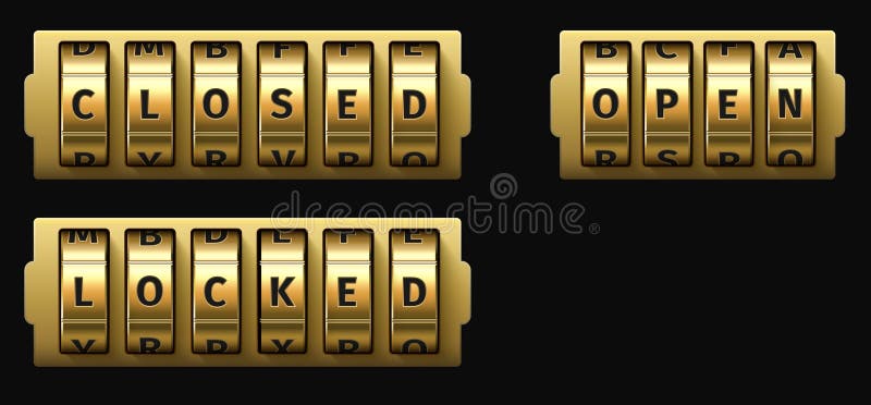 Realistic Dial Code Lock with Words Closed and Open. Golden Rotating ...