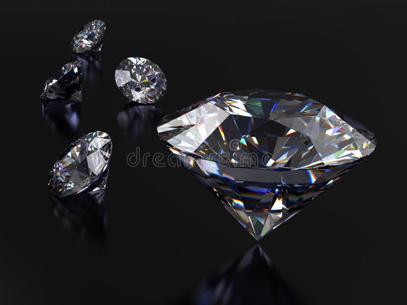 Realistic Diamonds on Dark Background with Caustic and Light Reflection ...