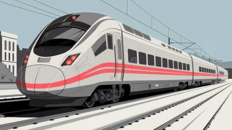 Realistic Digital Art of Modern Commuter Train on Railroad Tracks Stock ...
