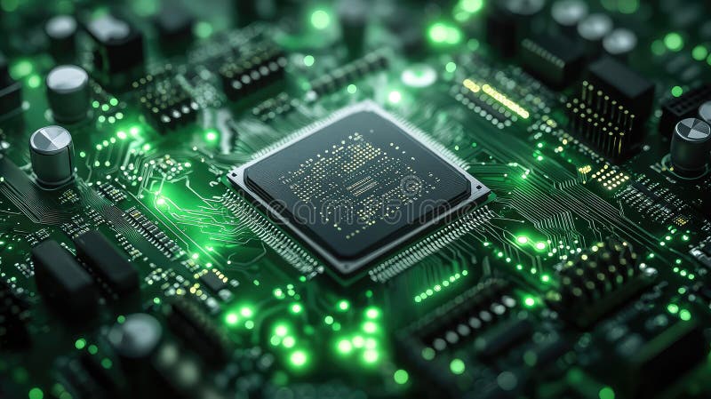 Realistic Digital Illustration of Computer Motherboard with Chip ...