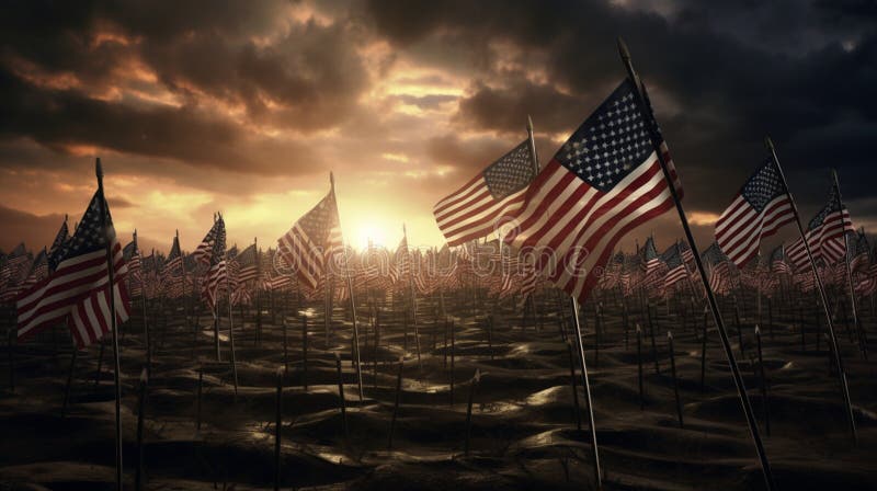 A American Flags, Each Representing a Fallen Soldier Symbolizing Stock ...