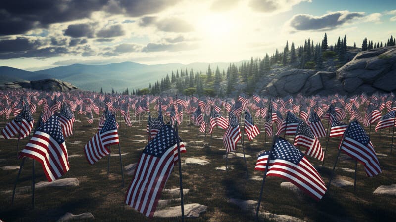 A Field of American Flags, Each Representing a Fallen Soldier Stock ...