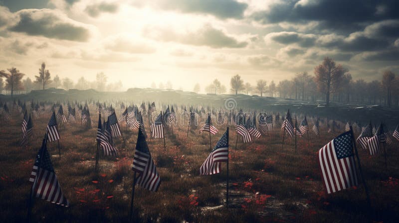 A Field of American Flags, Each Representing a Fallen Soldier Stock ...