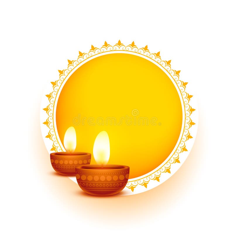 Realistic Diwali Diya on Yellow Decorative Frame with Text Space Stock ...