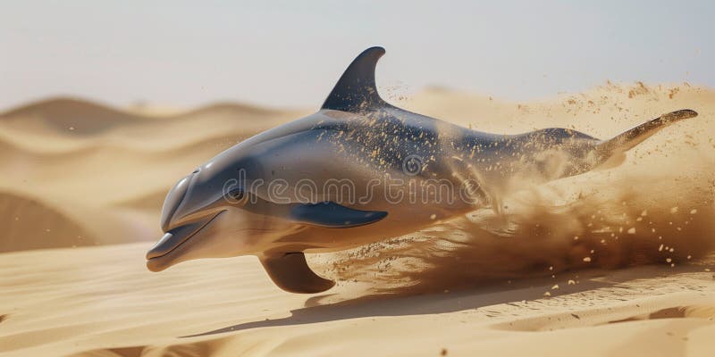 Realistic Dolphin Leaping through Sandy Desert Dunes Under a Clear Sky ...