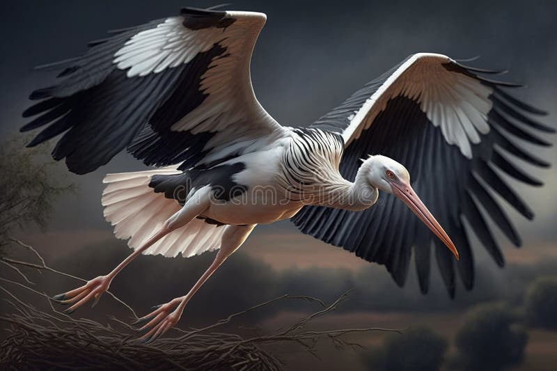 Realistic Drawing of an African Stork, Beautiful and Wild Bird, Ai ...