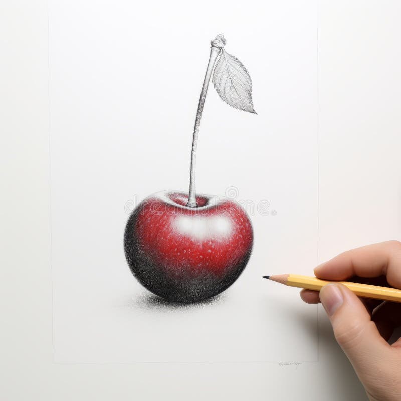 Realistic Drawing of a Cherry with a Black Pencil Stock Illustration ...