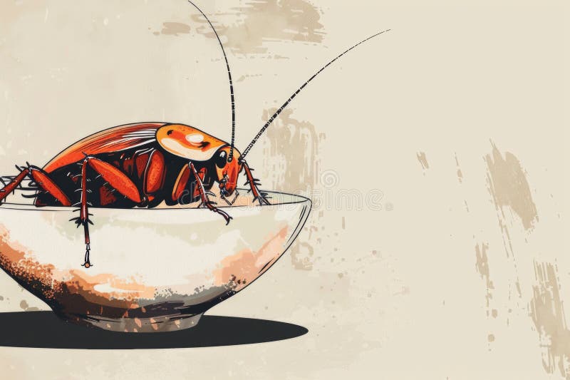 A Realistic Drawing of a Cockroach in a Bowl. Suitable for Pest Control ...