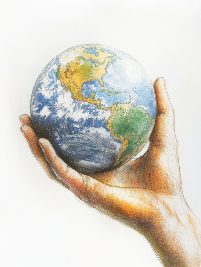 A Realistic Drawing Features a Hand Delicately Supporting the Earth ...
