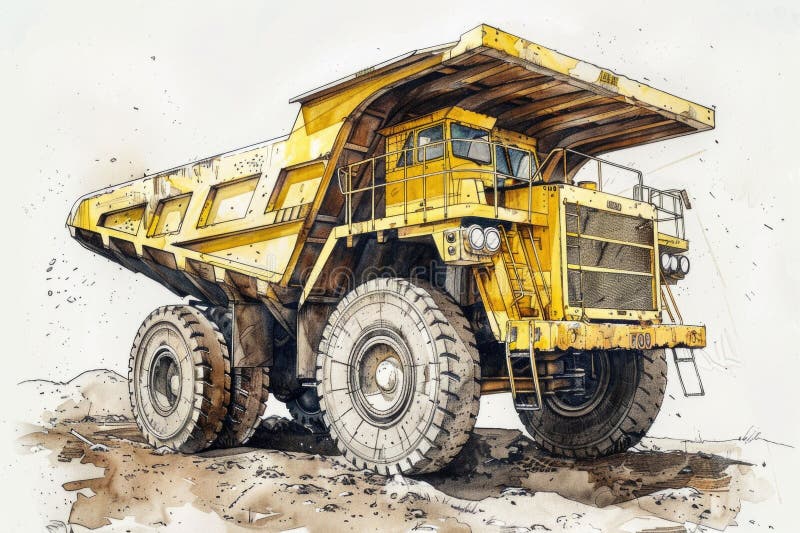 A Realistic Drawing of a Large Yellow Dump Truck. Suitable for ...