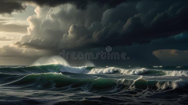 Realistic Drawing Storm at Sea Stock Illustration - Illustration of ...