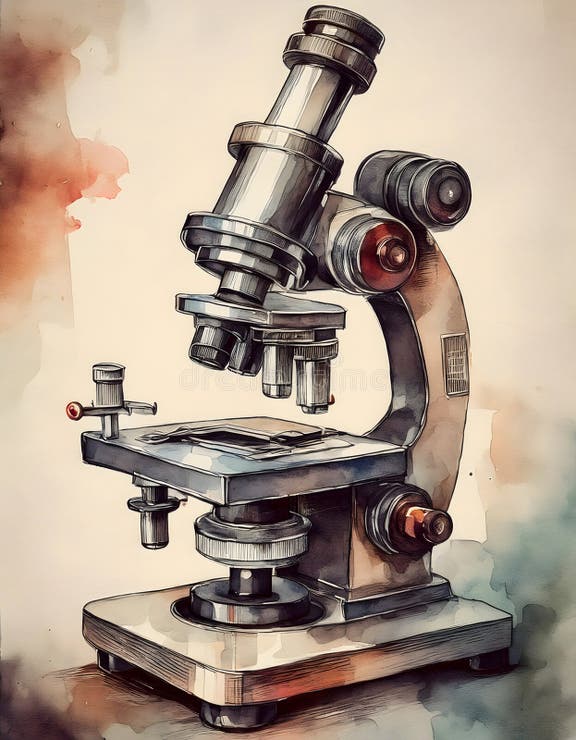A Realistic Drawing of a Vintage Microscope Stock Illustration ...
