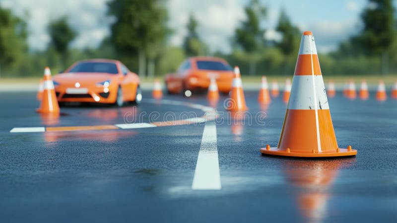 Realistic Driver Training Course with Cones and Car for Skill ...