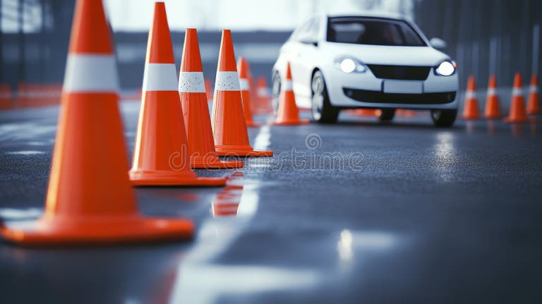 Realistic Driver Training Course Featuring Road Cones and Cars for ...