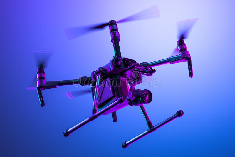 Realistic Drone Quadcopter with Camera Isolated on Bright Blue ...