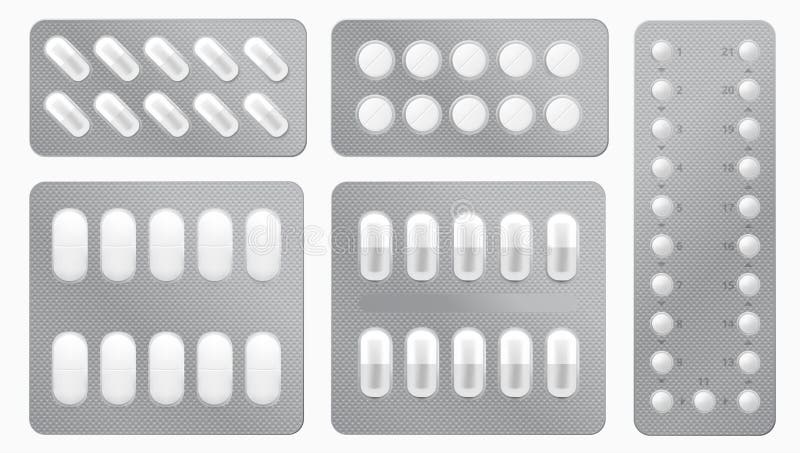 Realistic Drugs Pack. Set of Tablets Blisters Stock Illustration ...