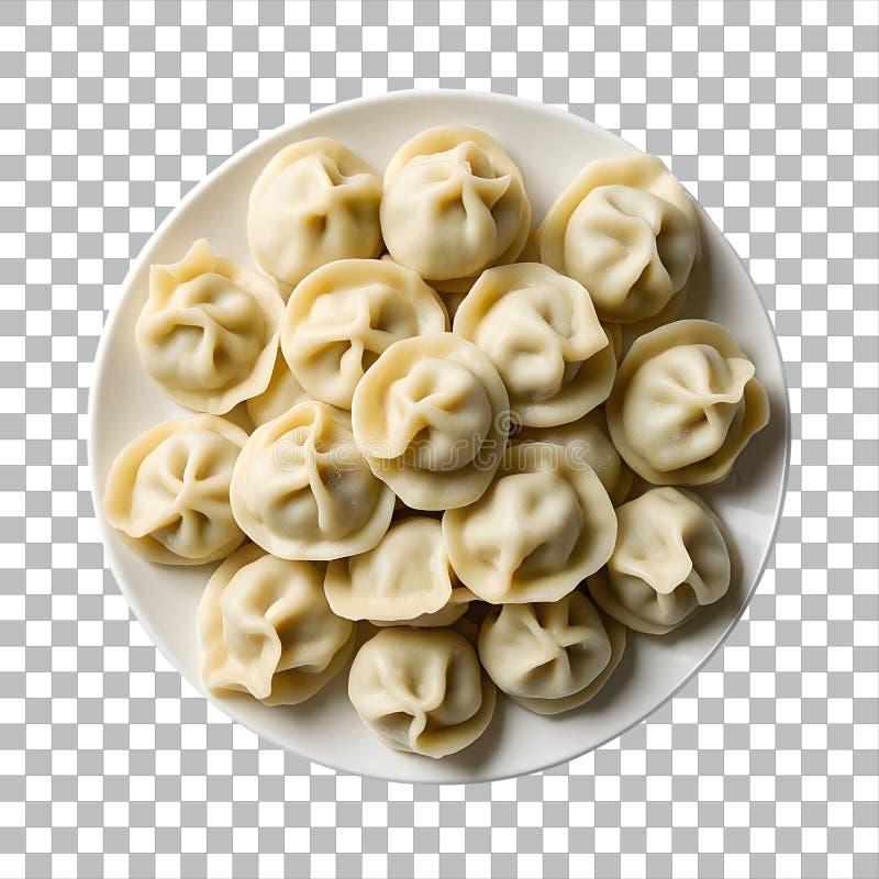 Realistic Dumplings Heap on White Round Plate Top-down View on a ...