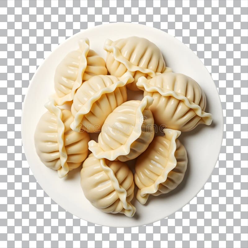 Realistic Dumplings Heap on White Round Plate Top-down View on a ...