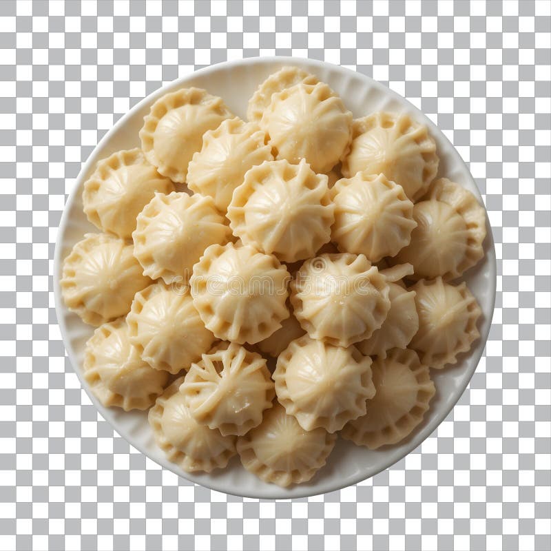 Realistic Dumplings Heap on White Round Plate Top-down View on a ...