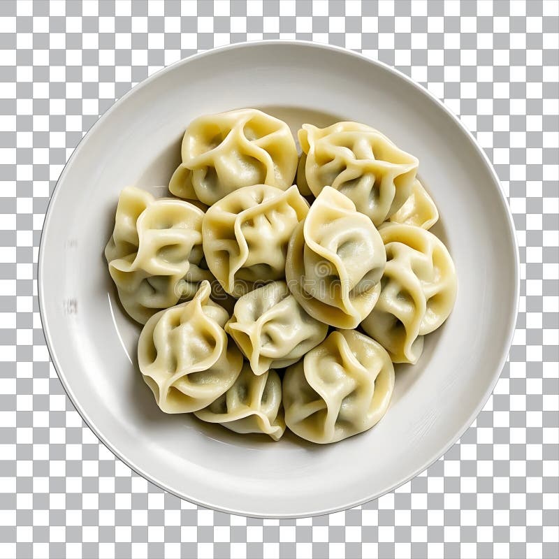 Realistic Dumplings Heap on White Round Plate Top-down View on a ...