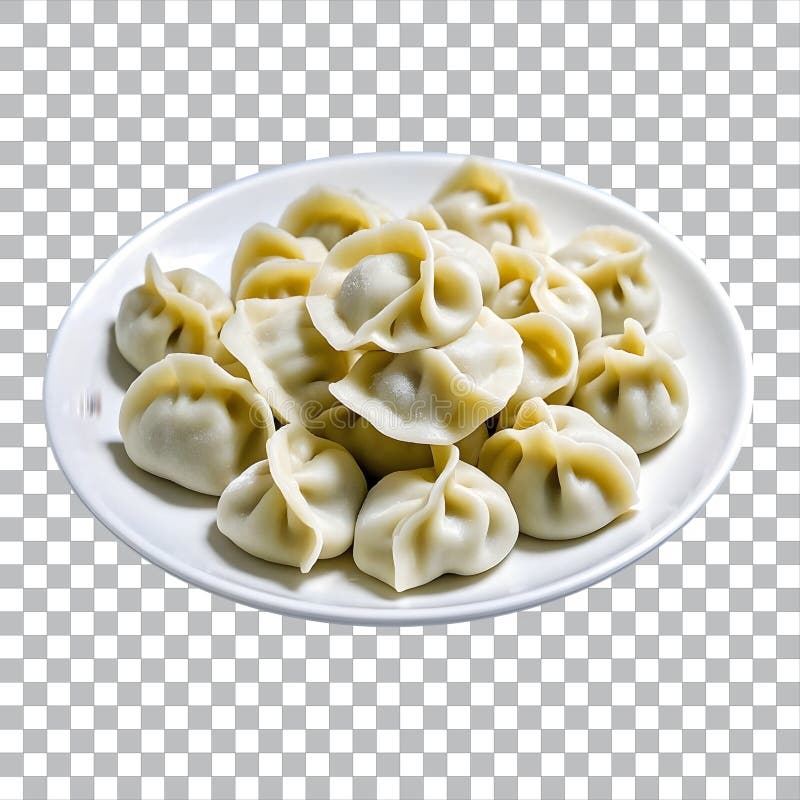 Realistic Dumplings Heap on White Round Plate Top-down View on a ...