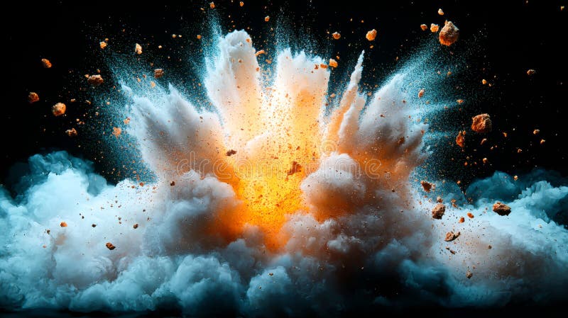 Realistic Dust Explosion on Dark Background Featuring Vibrant Orange ...