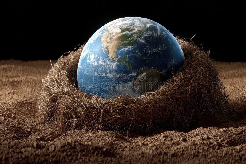 Realistic Earth Cradled in Soil with Roots in Gentle Setting Against ...