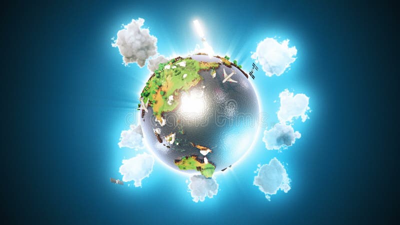 Realistic Earth Rotating Blue Loop Globe Centered Frame Correct ...