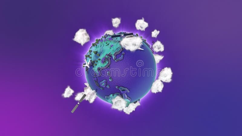 Realistic Earth Rotating on Blue Loop. Globe is Centered in Frame, with ...