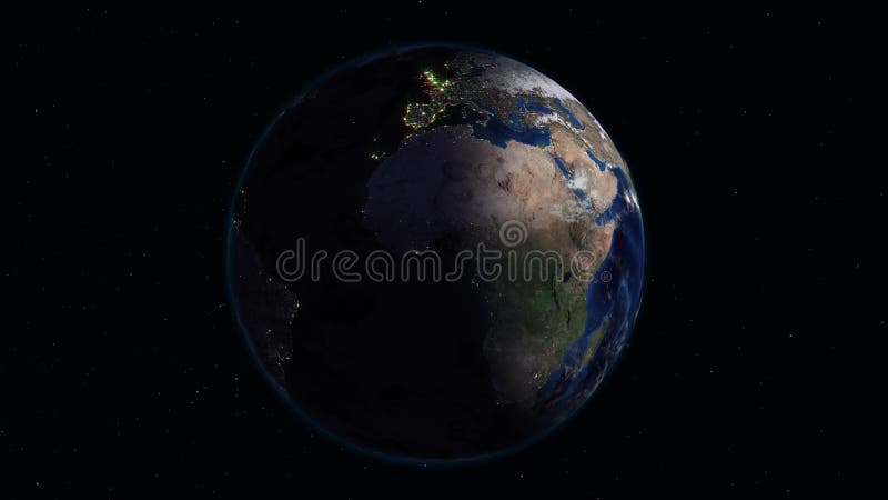 Realistic Earth Rotating in Space Loop. on the Planet Earth is Visible ...
